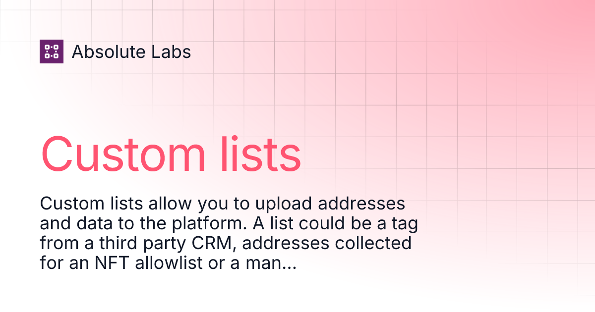 Custom lists | Absolute Labs